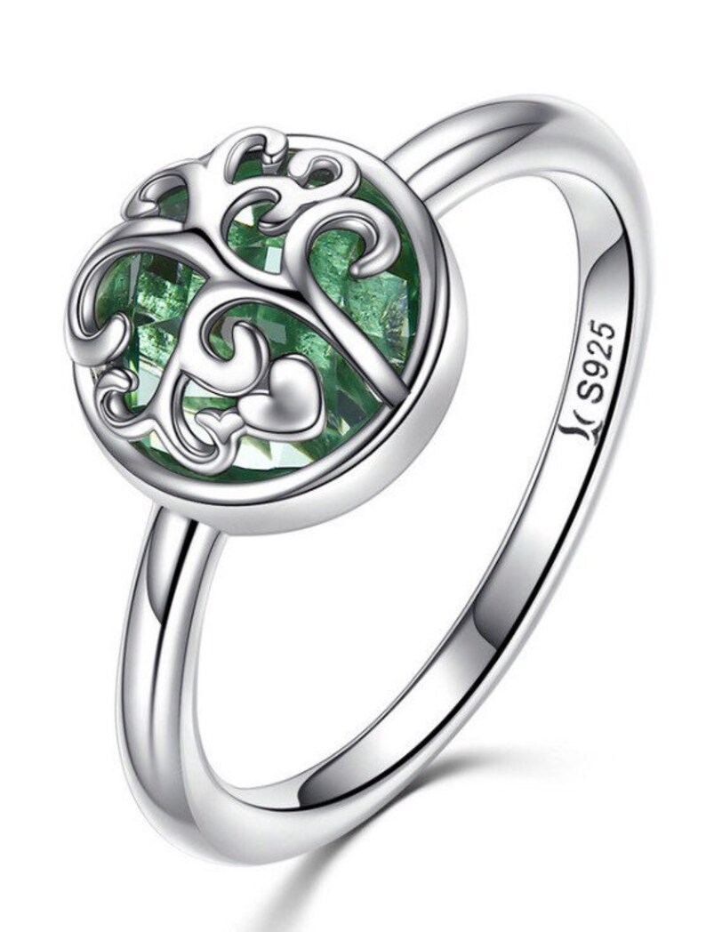 Tree of Life Filigree and Green Crystal Sterling Silver Ring - Etsy