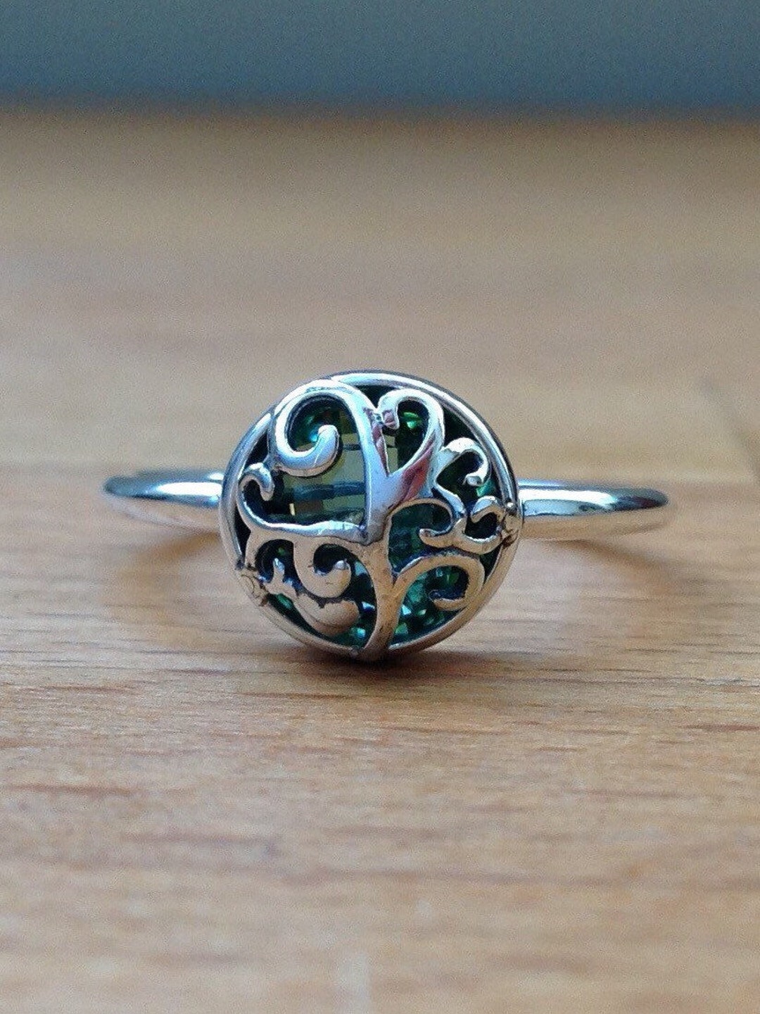 Tree of Life Filigree and Green Crystal Sterling Silver Ring - Etsy