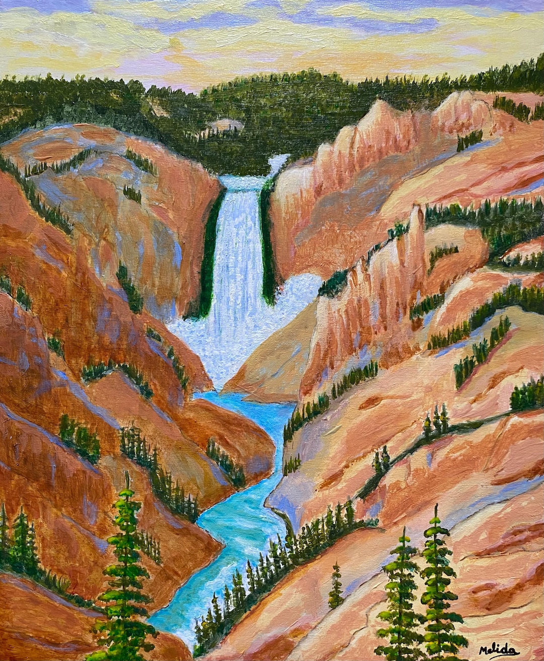 Original Yellowstone Painting, Lower Yellowstone Falls, Yellowstone ...