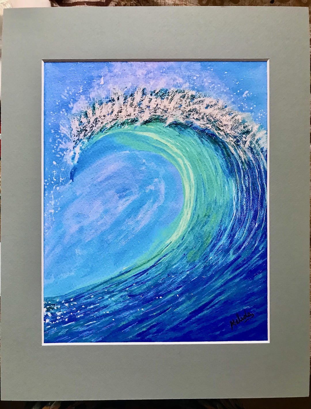 Wave Painting Ocean Wave Art Print With Mat, Art Gift Print, Ocean ...