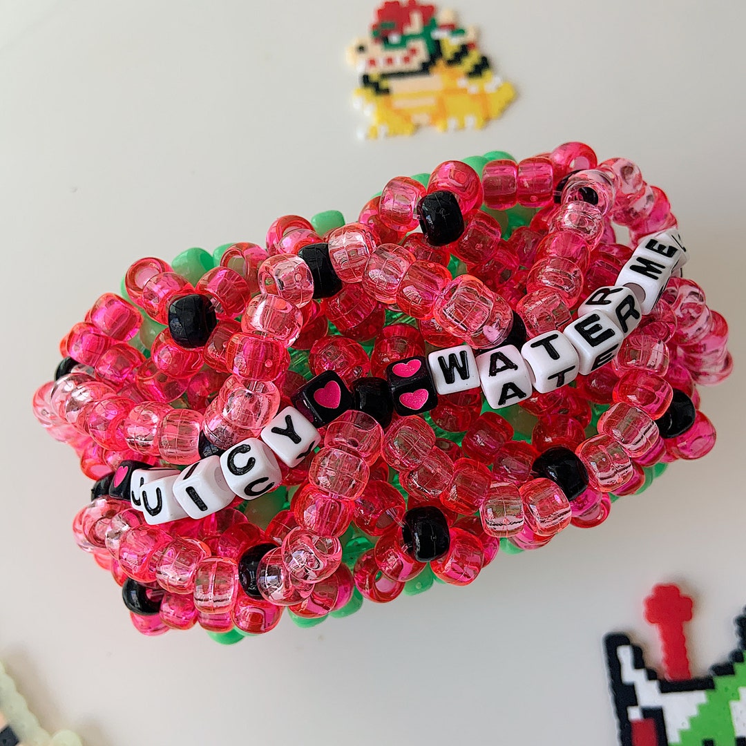 Watermelon Epic 3D Kandi Cuff, Pink, Green, and Black, 30 Bead Length ...