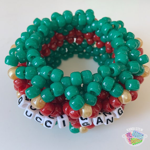 Gucci Gang 3D Kandi Cuff Green Red and Gold 30 Bead Length PREORDER Etsy
