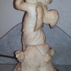 Antique Carved Alabaster Cherub Lamp With Greek Key Pattern & Period ...