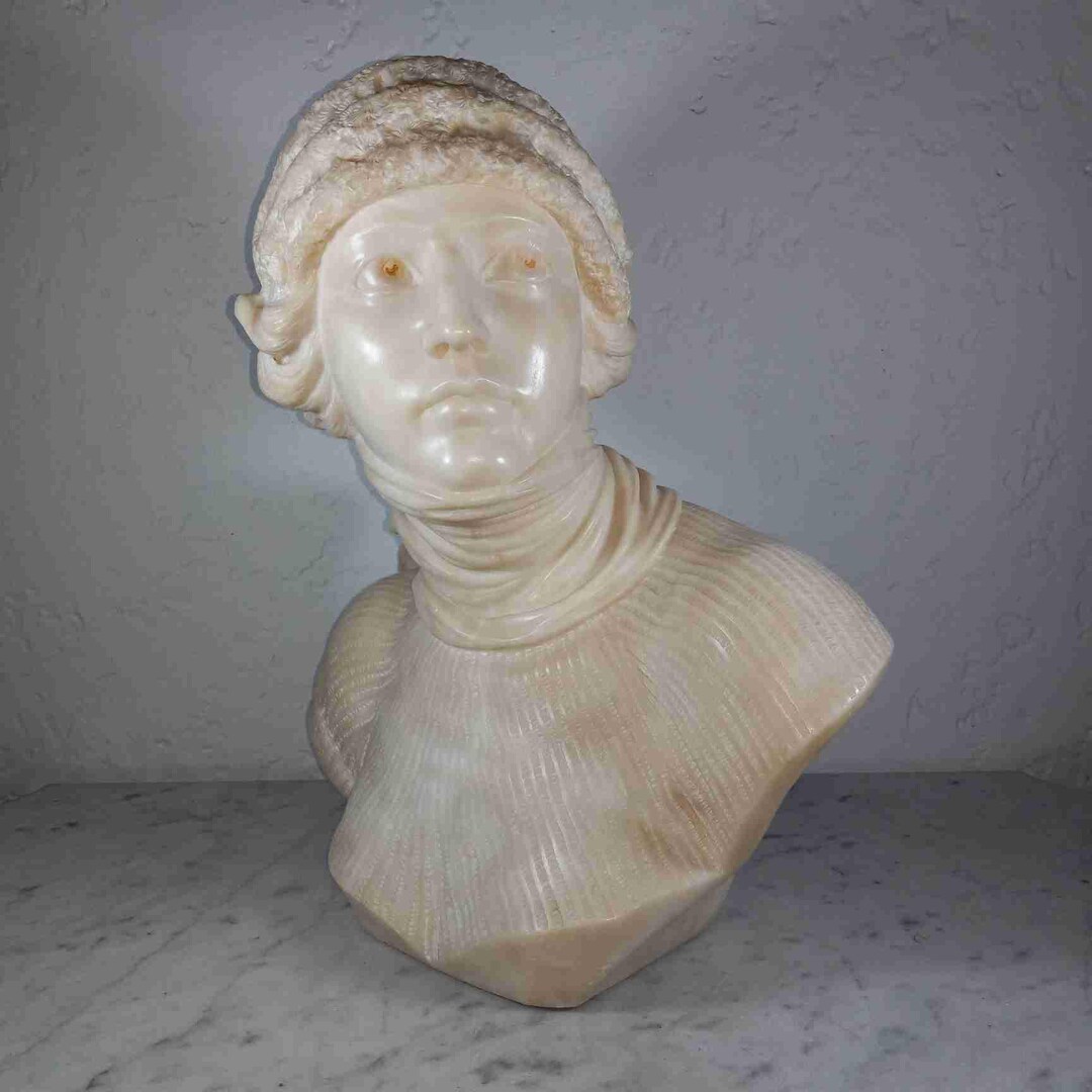 Antique 18 Inches Italian White Marble Sculpture Bust of Art Deco Lady ...