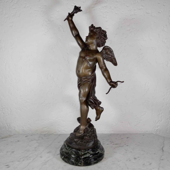 Antique French Bronzed Sculpture of Winged Cupid With Bow - Etsy