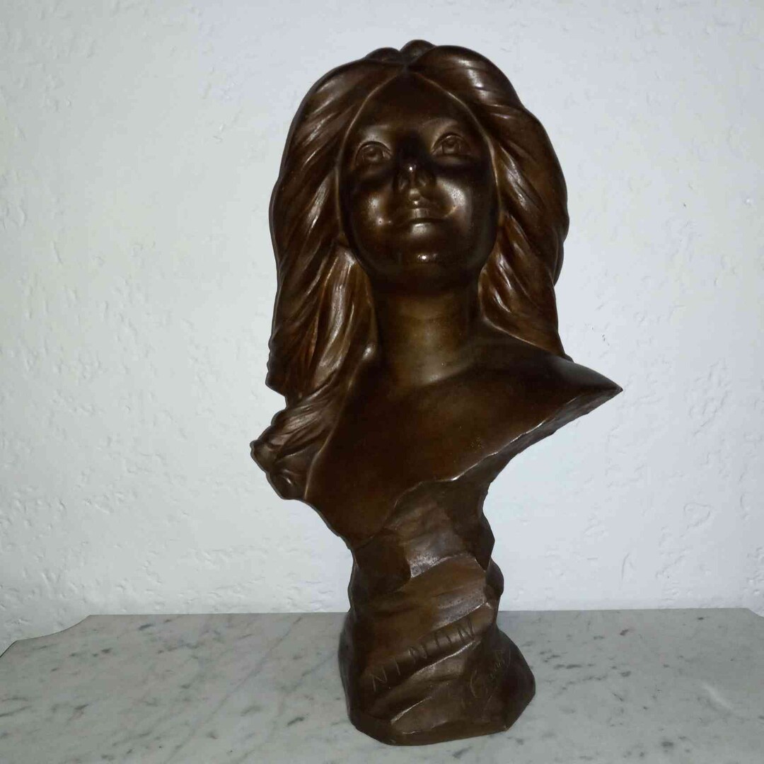 Large French Art Nouveau Young Lady Bronzed Bust Sculpture Entitled ...