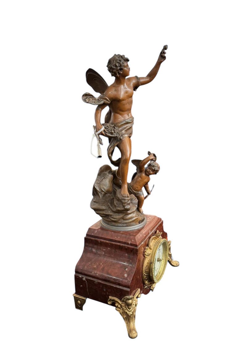 Antique French Marble Bronzed Figural Nymph Cherub Mantle Clock and ...