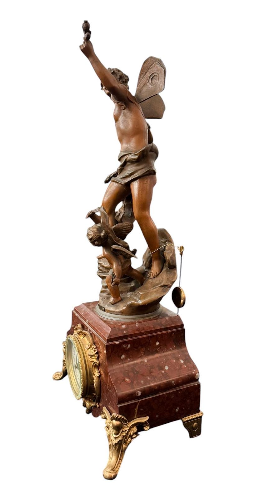 Antique French Marble Bronzed Figural Nymph Cherub Mantle Clock and ...
