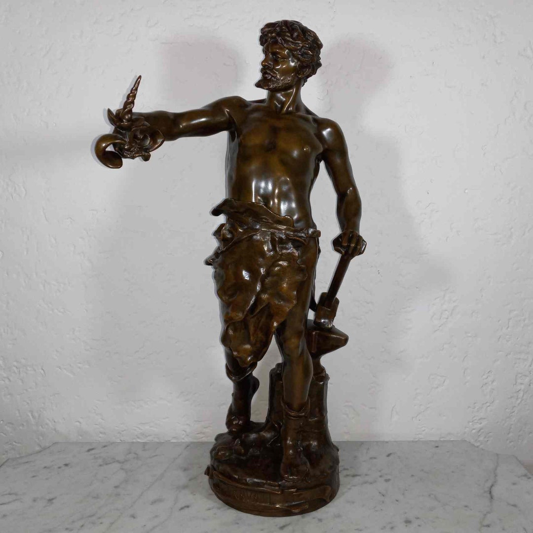 Antique 26 Inches French Bronze Sculpture of Gaul Celtic Black-smith ...