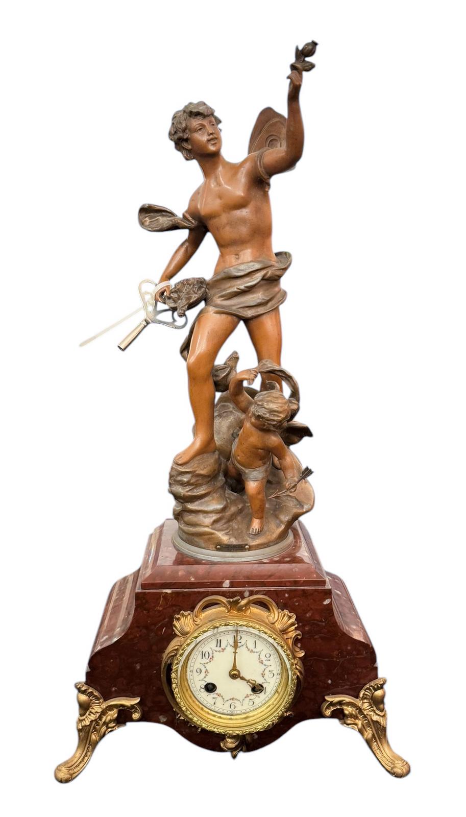 Antique French Marble Bronzed Figural Nymph Cherub Mantle Clock and ...
