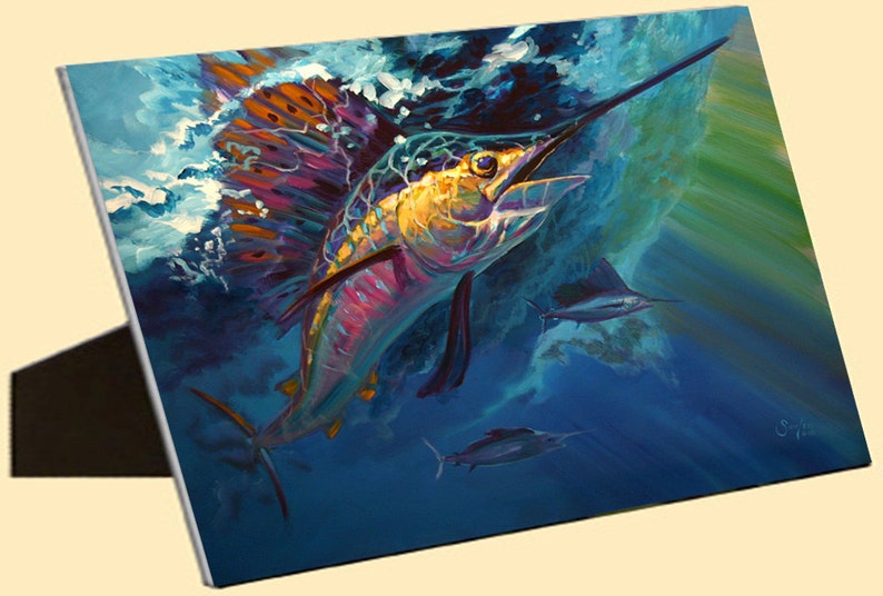 SAILFISH Savlen Gamefish Art Tile - Billfish Wall Decor for Coastal ...