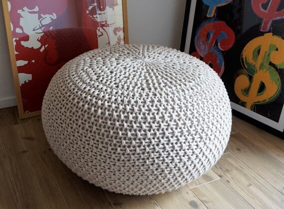 Pouf Knitting Pattern Modern Knitted Round Pouf Ottoman Cotton Dark