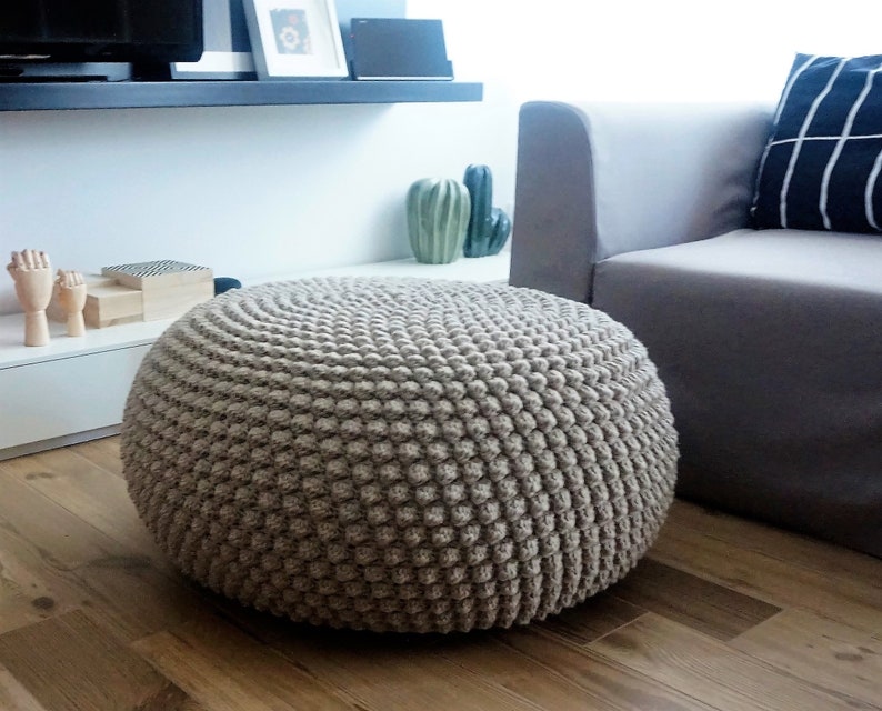 CROCHET PATTERN Bobbles Pouf Video Tutorial Diy Tutorial Crochet Pouf ...