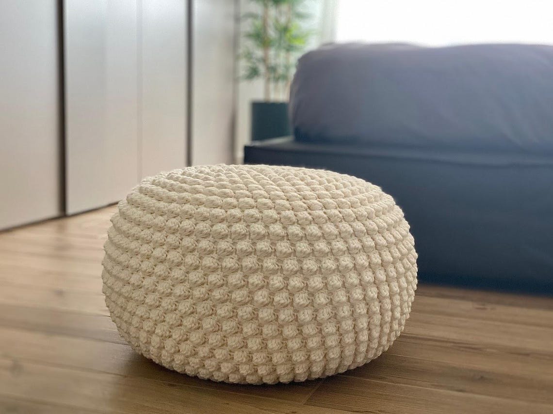 CROCHET PATTERN Bobbles Pouf Video Tutorial Diy Tutorial Crochet Pouf ...
