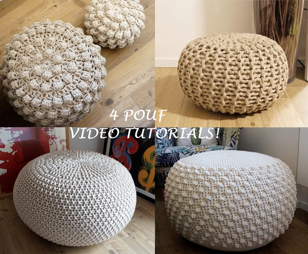 VIDEO TUTORIAL 4 Knitted & Crochet Pouf Floor Cushion Patterns, Crochet ...