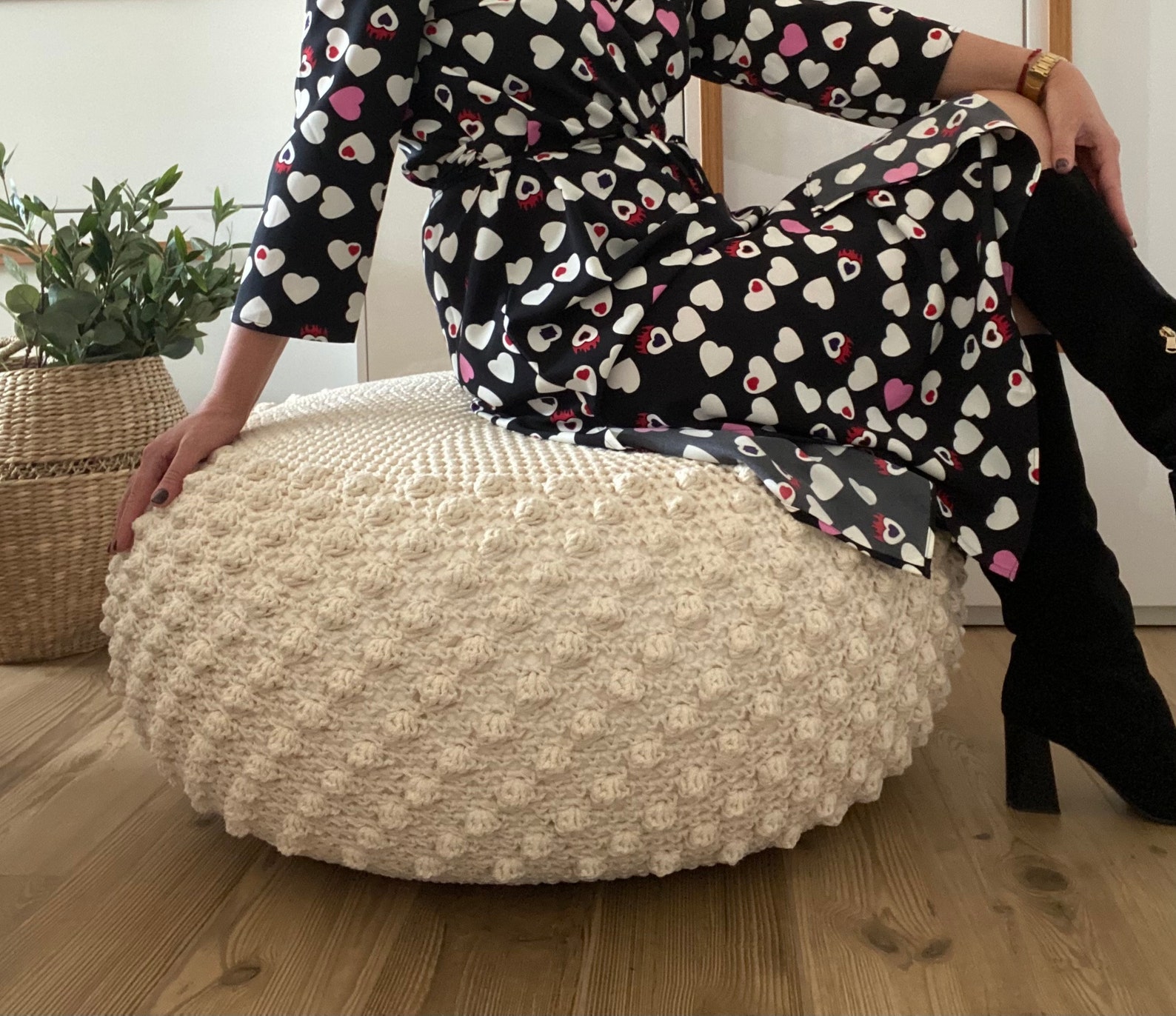 CROCHET PATTERN Bobble Pouf Ottoman L and XL Diy Tutorial Large Crochet ...
