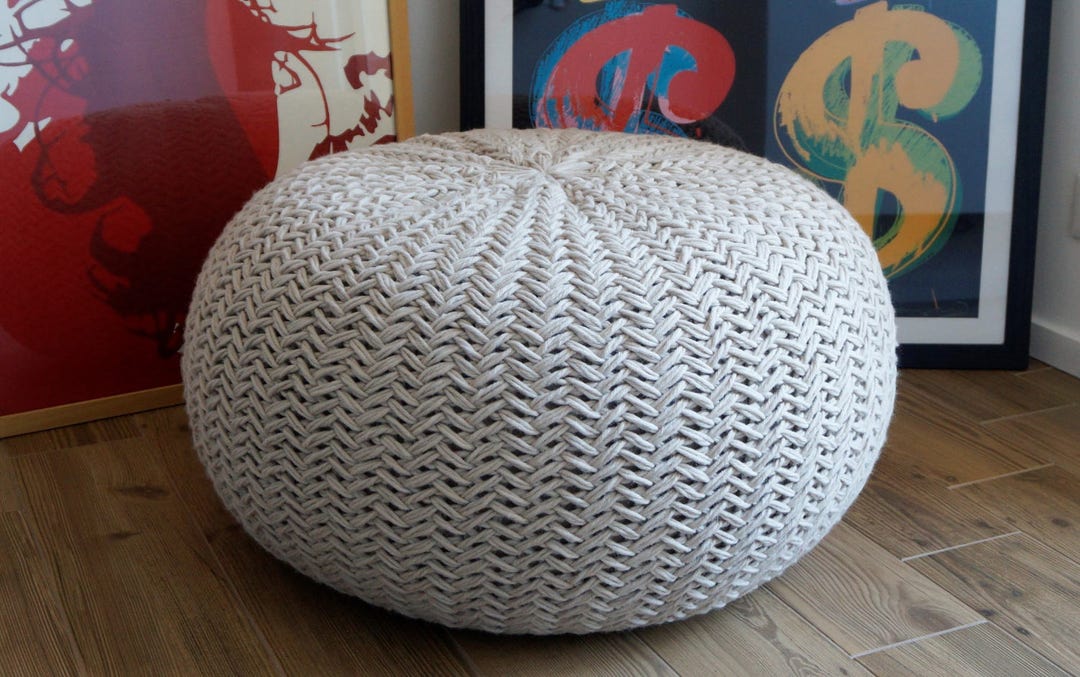 KNITTING PATTERN Knitted Pouf Pattern Poof Knitting Ottoman Footstool ...