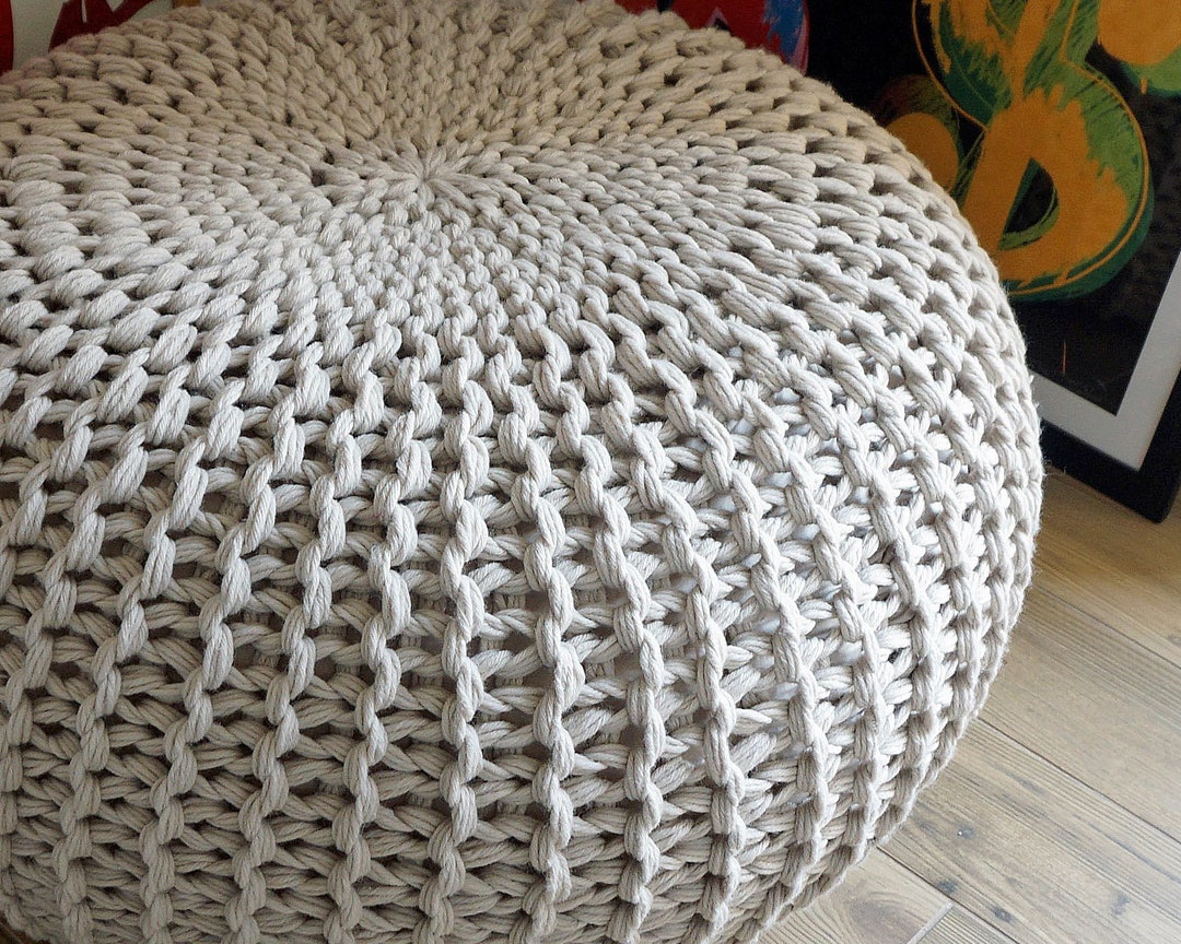 KNITTING PATTERN Knitted Pouf Pattern Poof Knitting Ottoman Footstool ...