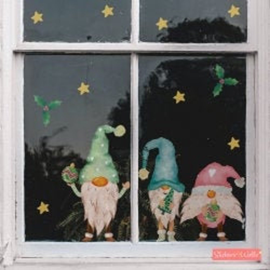 Reusable Large Nordic Gnome Trio Window Decorations, Christmas Window ...