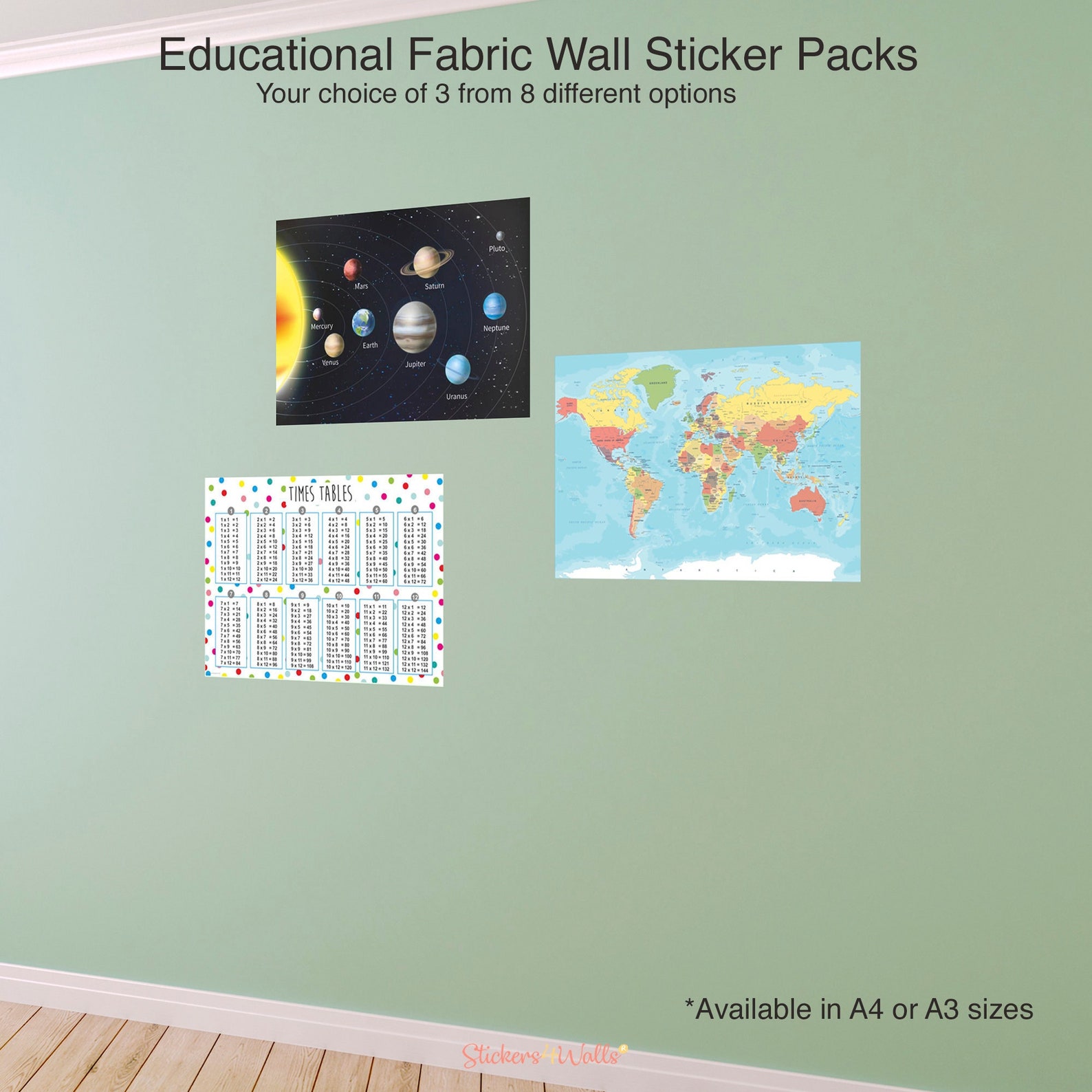 Educational Wall Sticker Packs, A4 Sets of 3 Reusable Wall Stickers for ...