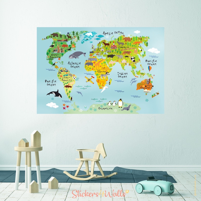 Reusable Fabric World Map Wall Sticker for Kids Map of the - Etsy