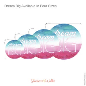 Reusable Dream Big Wall Sticker, Inspirational Watercolour Wall Art ...