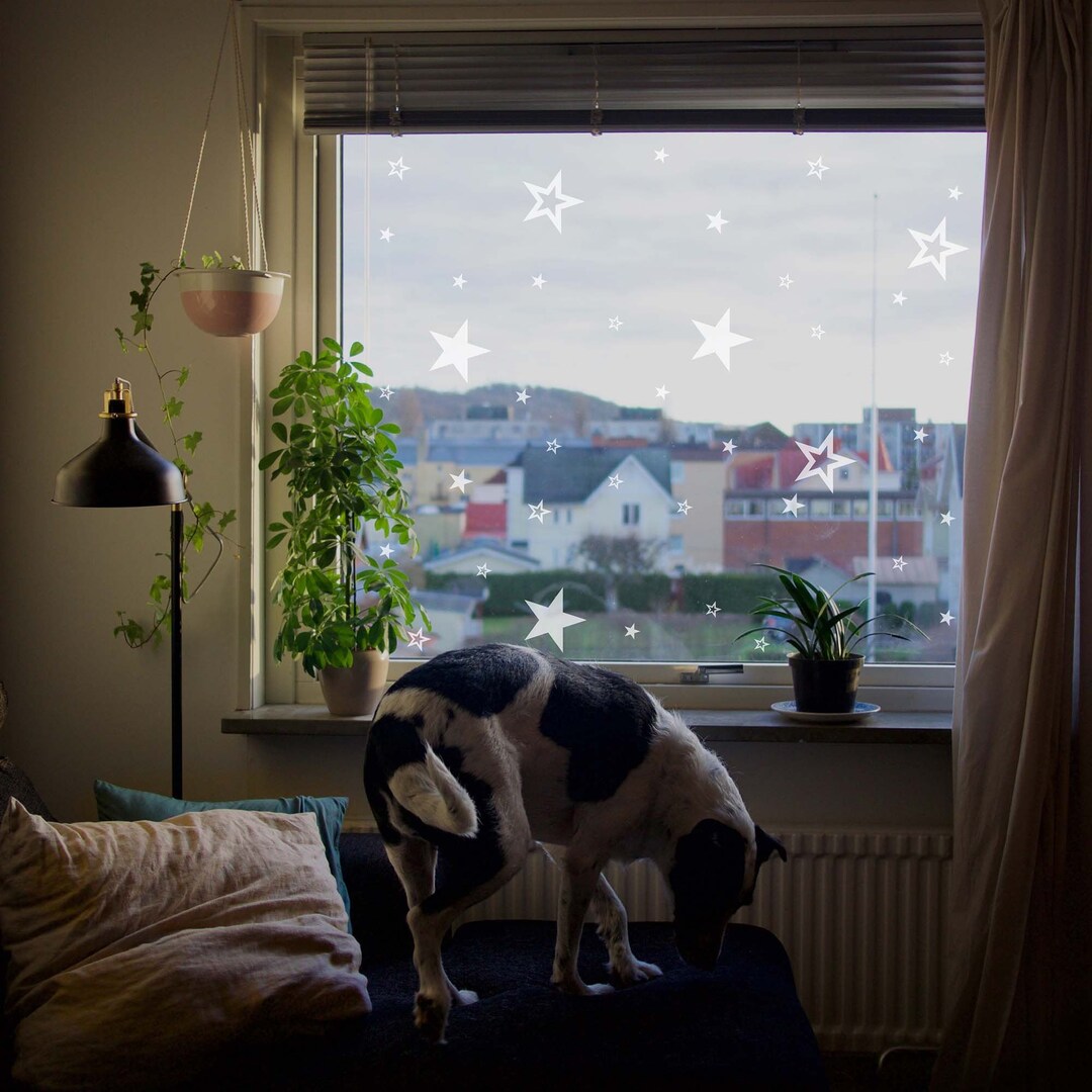 Reusable Star Window Decorations, White or Red Window Cling Stickers ...