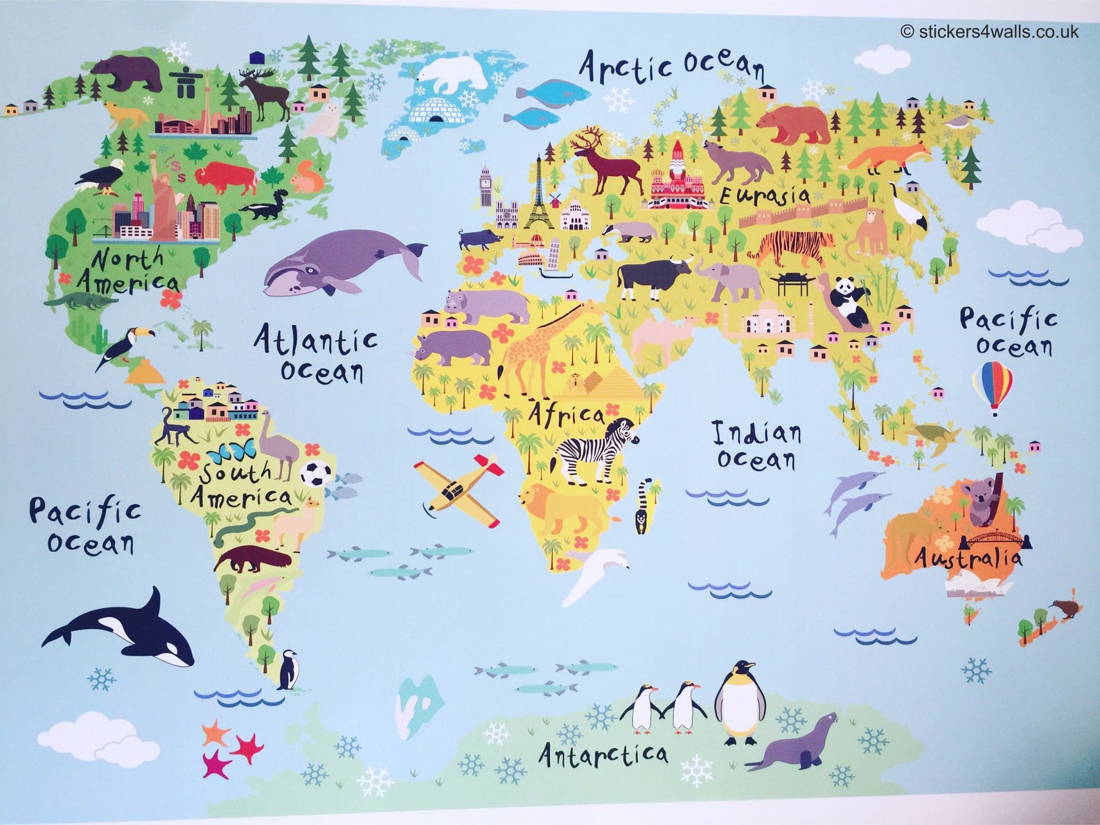Reusable Fabric World Map Wall Sticker for Kids Map of the | Etsy