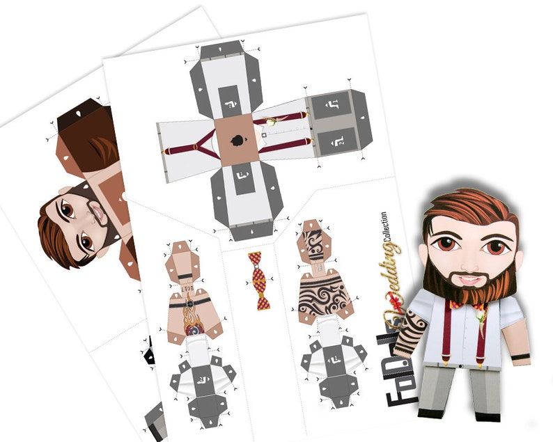 Cool Paper Groom - Illustrated 3D DIY Paper Craft Doll - Wedding Decor ...
