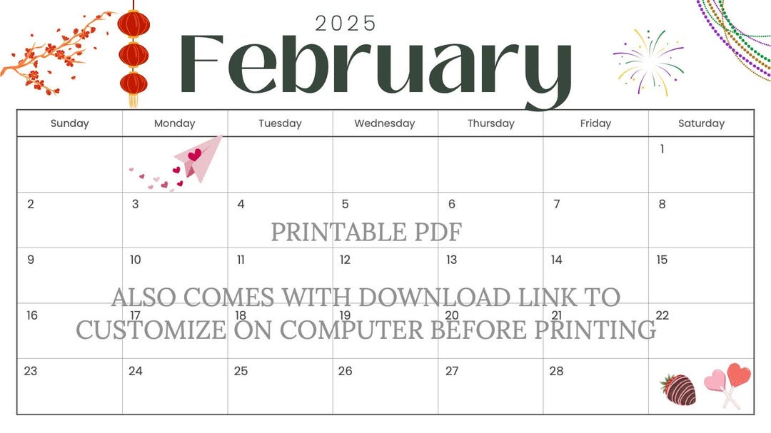 February 2025 Calendar Printable Downloadable - Etsy