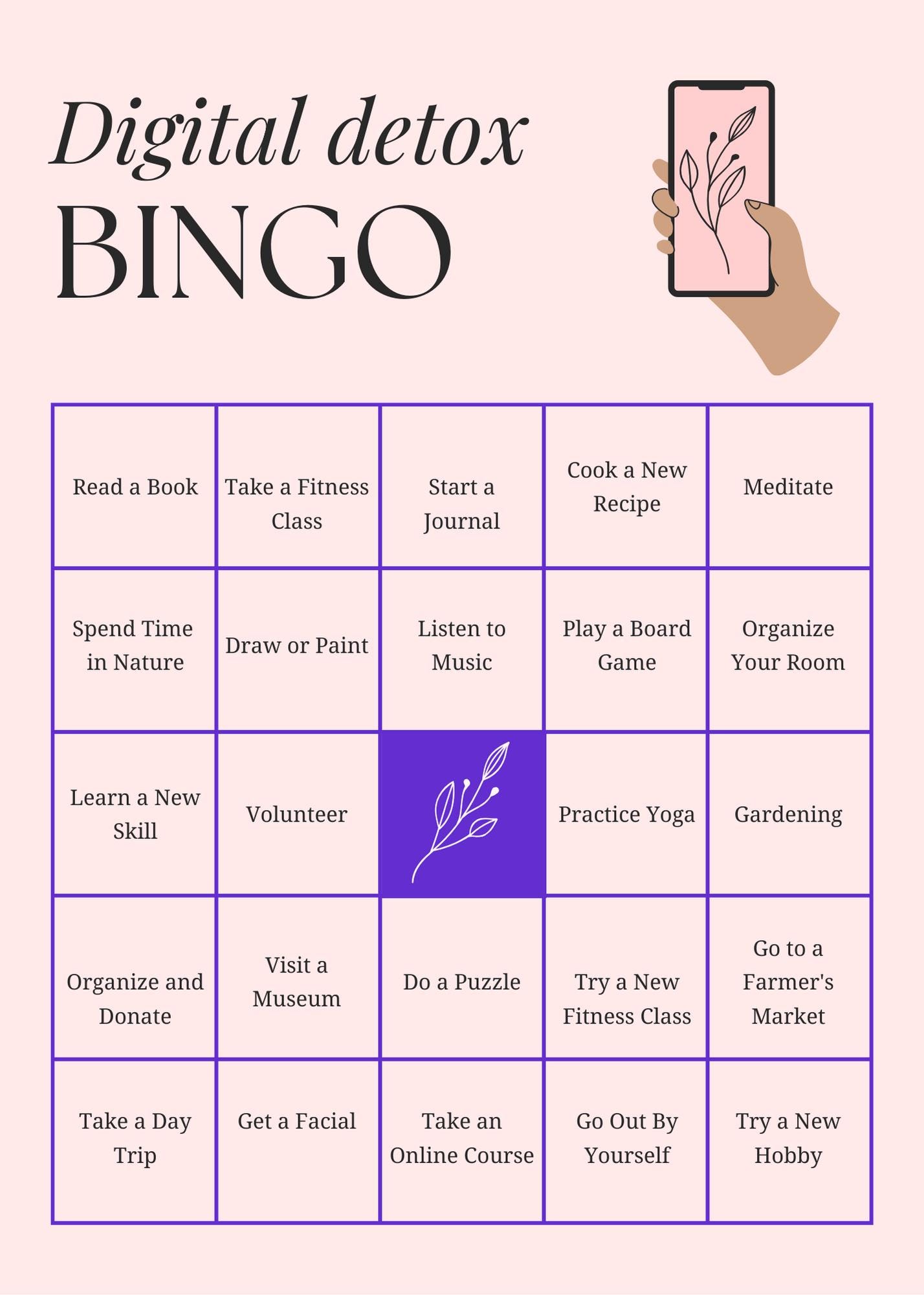 2025 Digital Detox Bingo Printable Downloadable - Etsy Canada