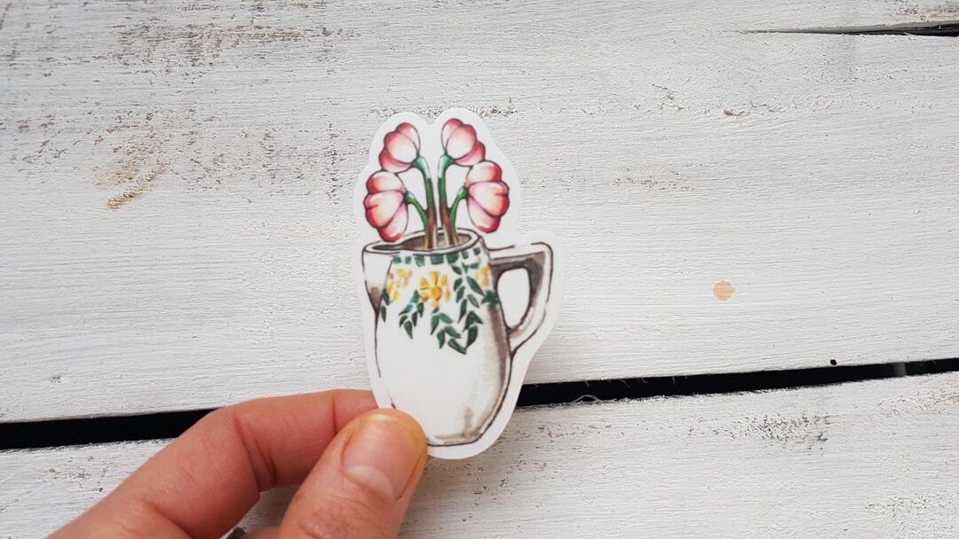 Sticker, Flower Sticker, Flower Vase Sticker, Art Deco Flower Sticker ...