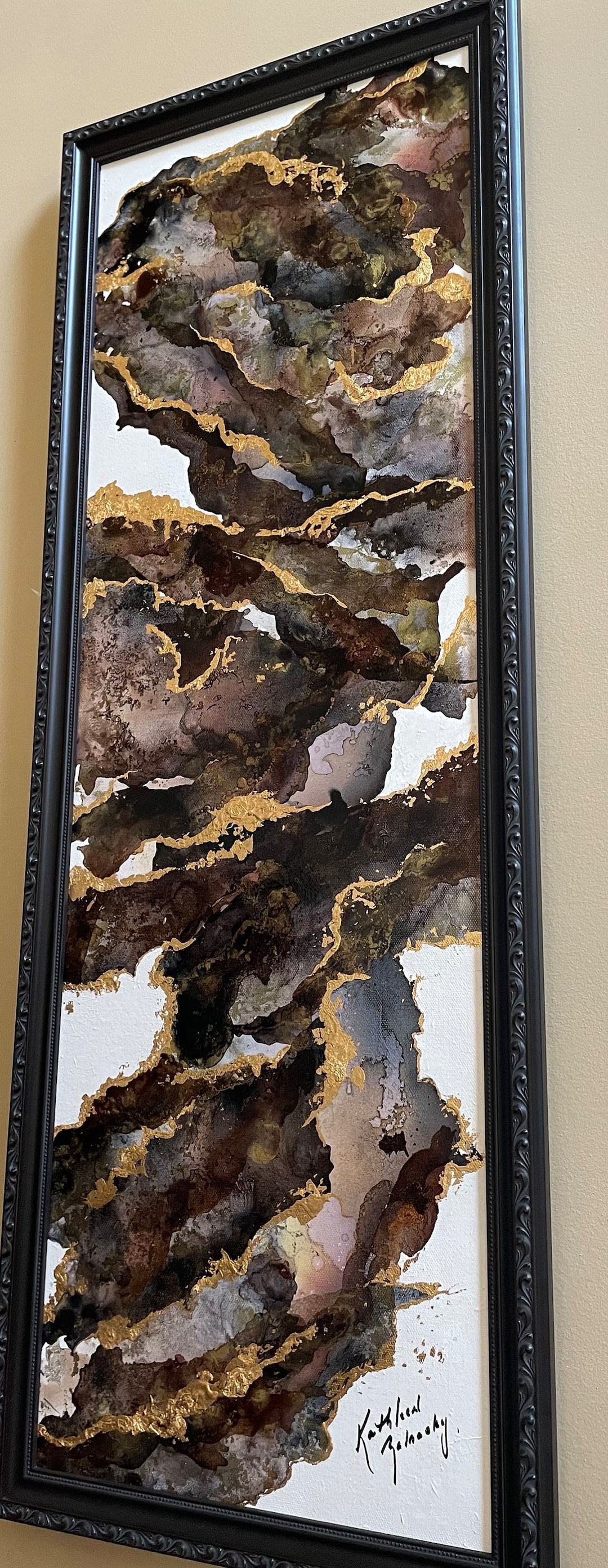 Middle Earth Painting: Gold Leaf Alcohol Ink Acrylic on Canvas (12x36 ...