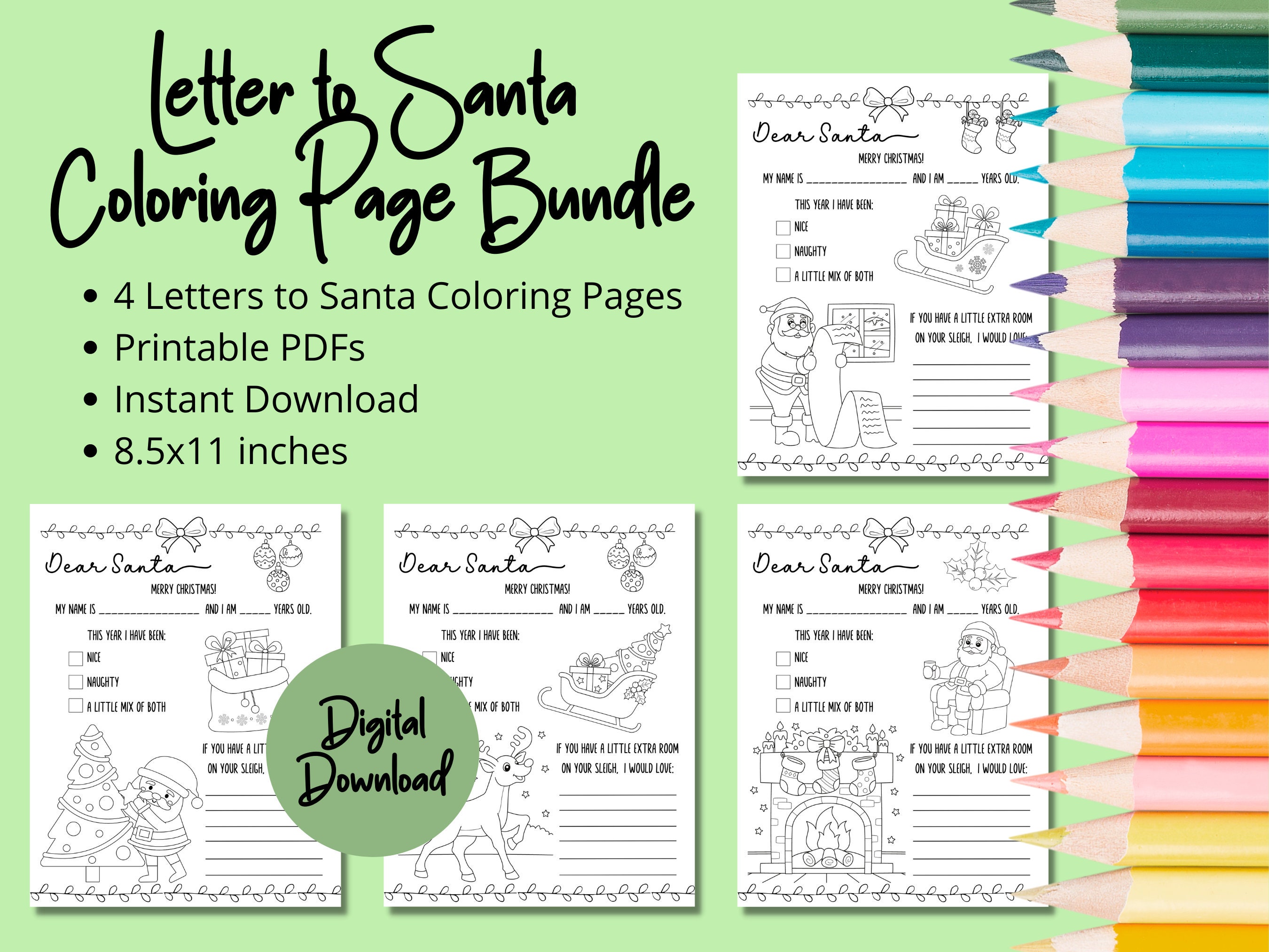 Letter to Santa Pintable, Christmas Coloring Pages Bundle, Kids ...