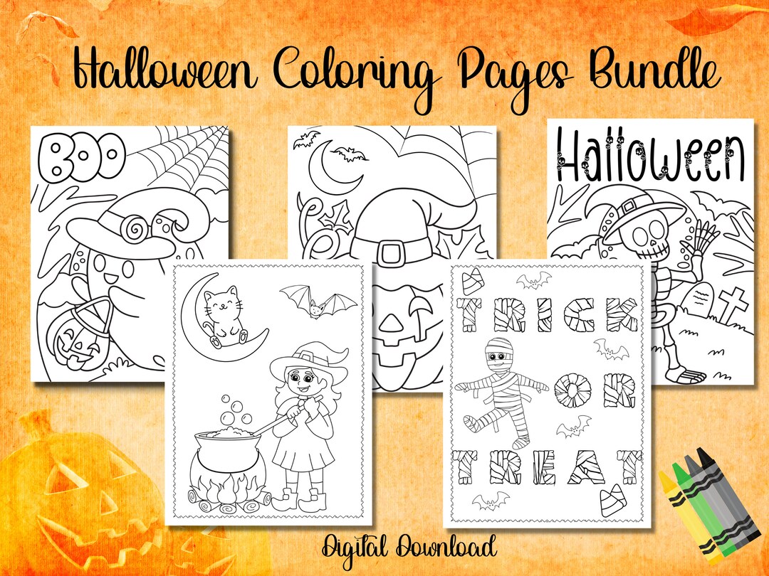 Halloween Coloring Pages Bundle, Kids Fall Coloring Page Pintables ...