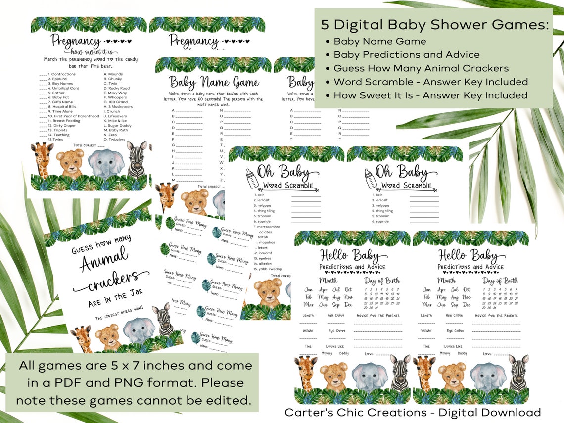 Safari Baby Shower Games Bundle Jungle Baby Shower Games - Etsy