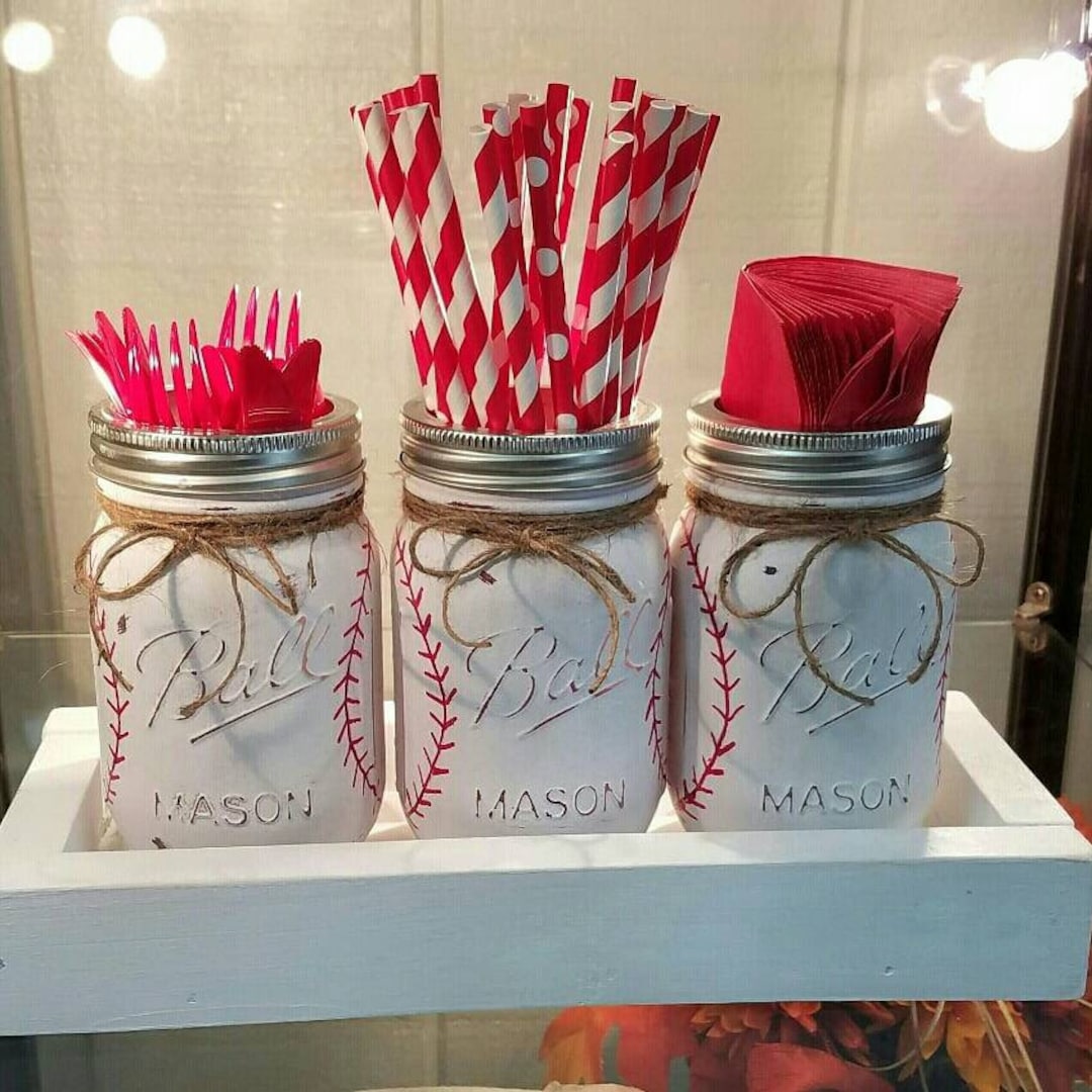 Mason Jars-mason Jar Decor-baseball Mason Jars-rustic Decor-mason Jar ...