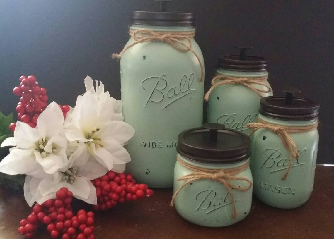 Mason Jar Canister Set-farmhouse Decor-rustic Decor-country - Etsy