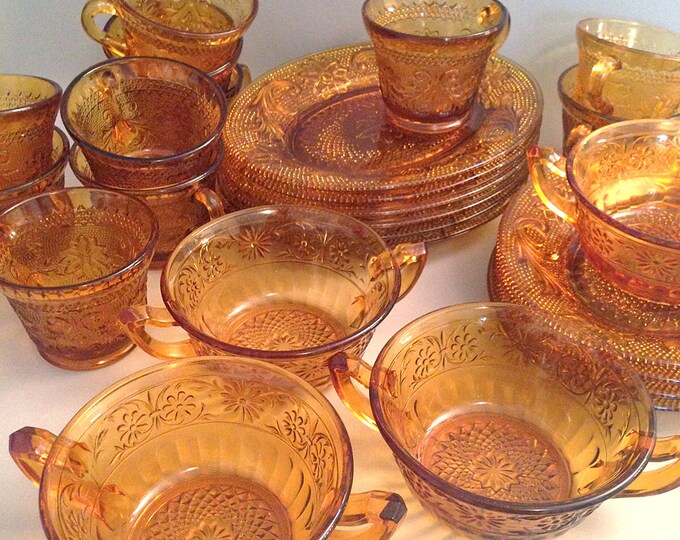 Indiana Glass - Amber Tiara Glass - Plates - Snack Plates - Cups - Etsy