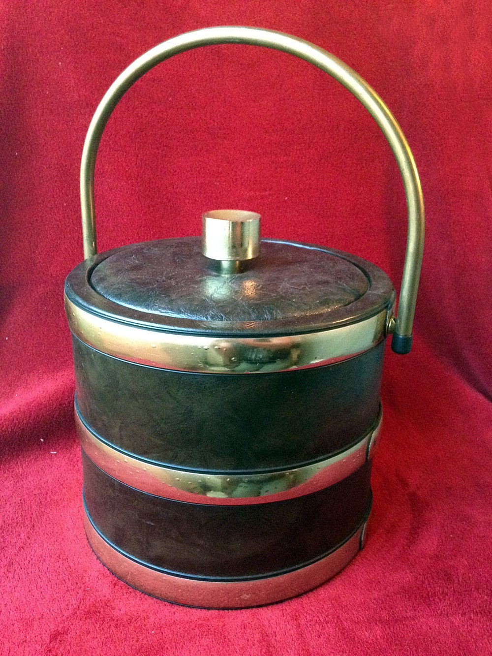 Vintage Ice Bucket Shelton-ware Faux Leather Ice Bucket Retro Mad Men ...