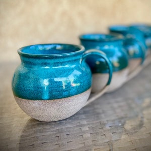Handmade Turquoise Ceramic Coffee Mug: Rustic Stoneware Cup (10 FL Oz ...