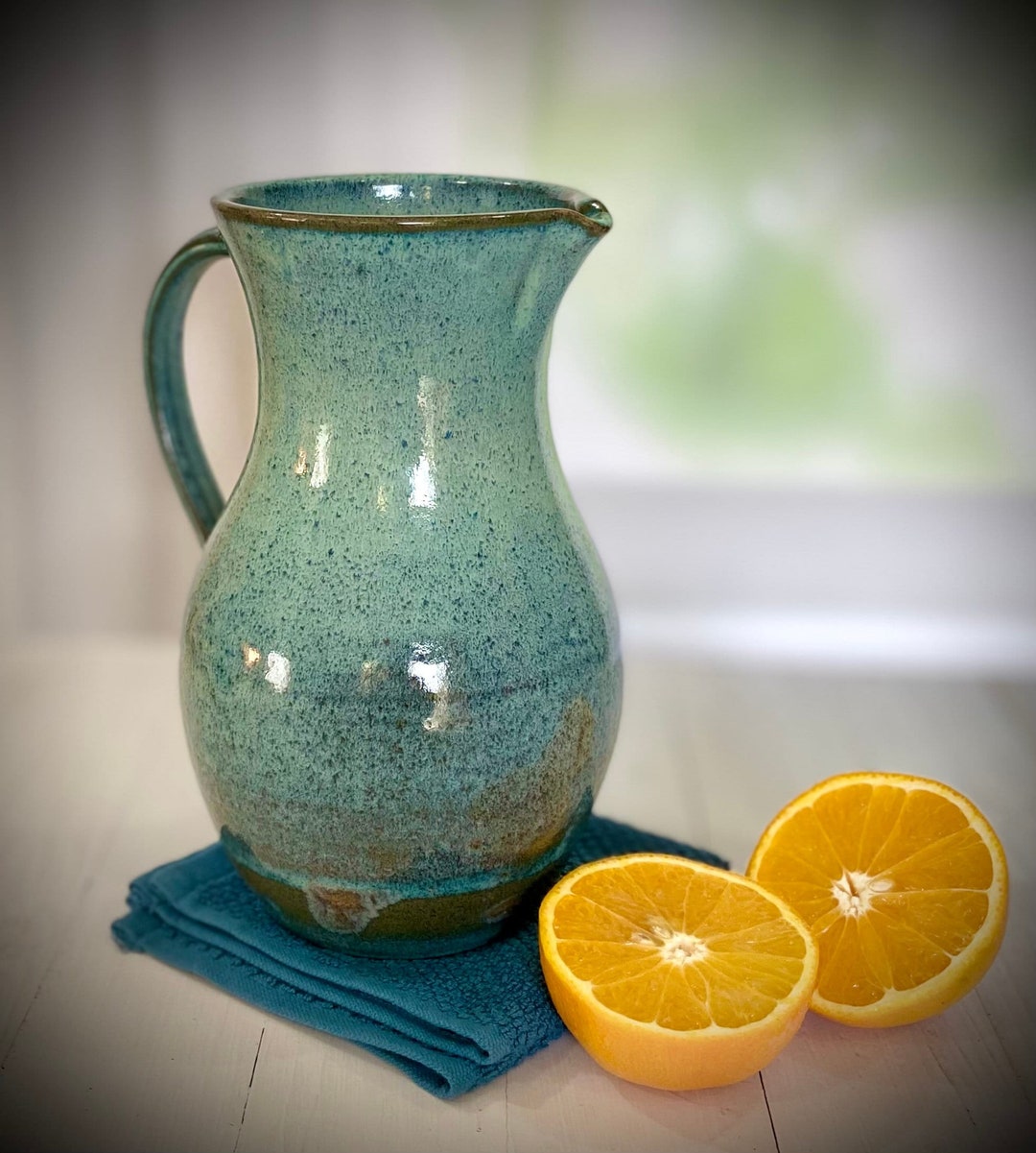Handmade Stoneware Pitcher: Rustic Light Blue Glaze, Farmhouse Decor - Etsy