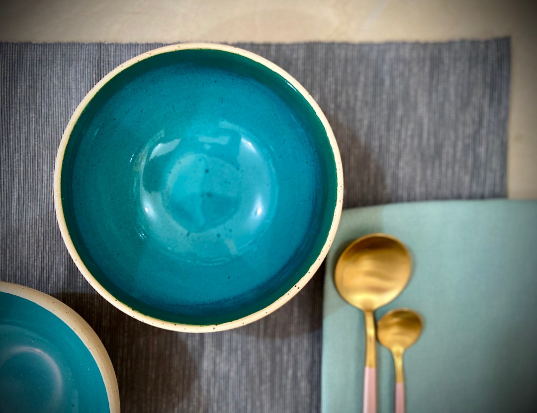 Handmade Turquoise Ceramic Bowl: Medium Stoneware Serving Dish - Etsy