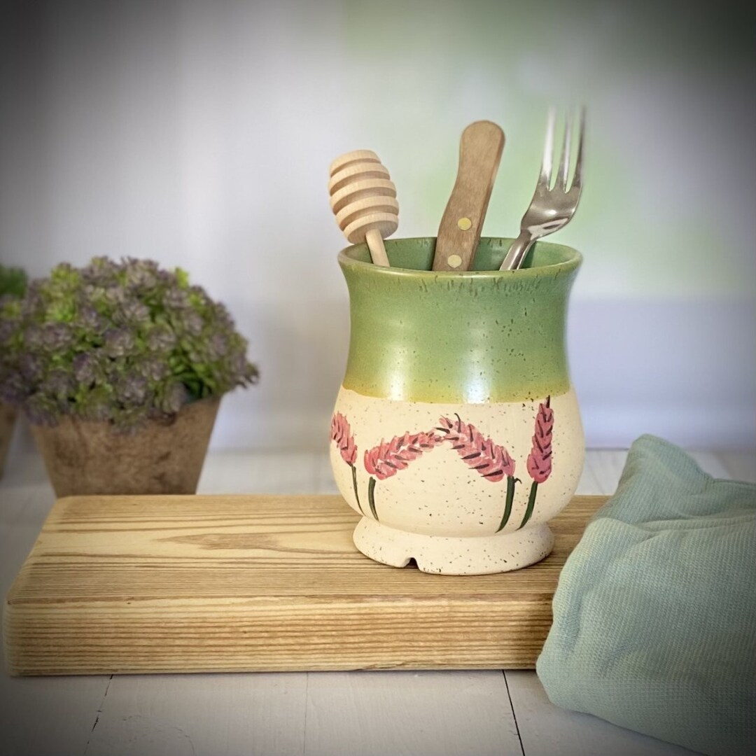 Pottery Utensil Holder, Silverware Caddy, Kitchen Organizer, Toothbrush ...