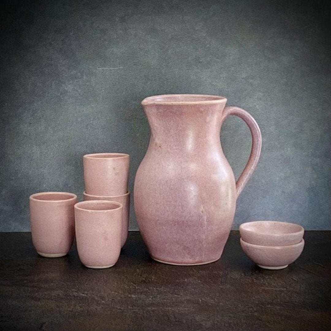 Handmade Ceramic Pitcher Set: Antique Pink Jug, Glasses, Bowls - Etsy