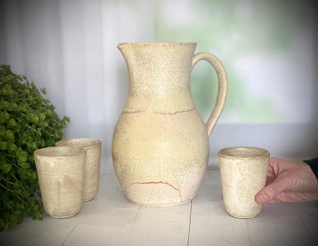 Ceramic Pitcher, Large Pottery Jug, off White Carafe, Handmade Water ...