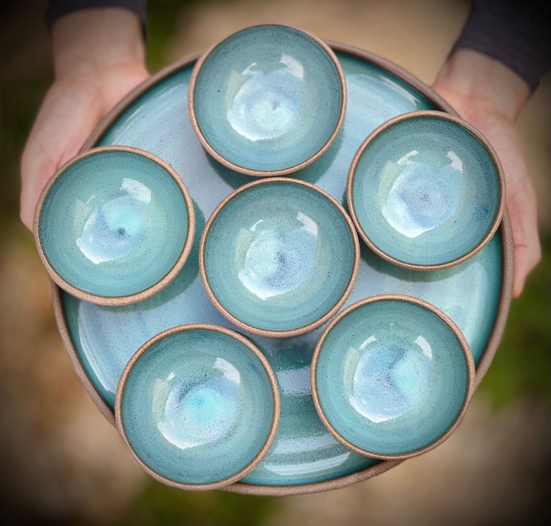 Handmade Ceramic Dinnerware Set: Rustic Light Blue Passover Plate ...