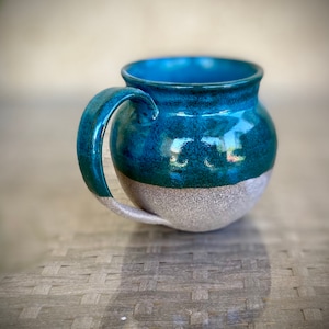 Handmade Turquoise Ceramic Coffee Mug: Rustic Stoneware Cup (10 FL Oz ...