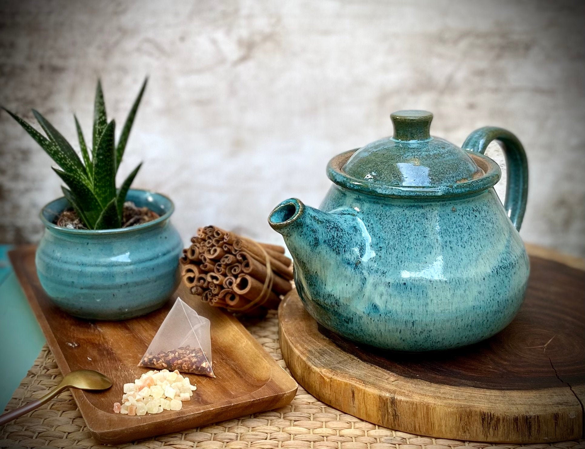 Handmade Ceramic Teapot Set: Turquoise Rustic Kettle With Mugs - Etsy