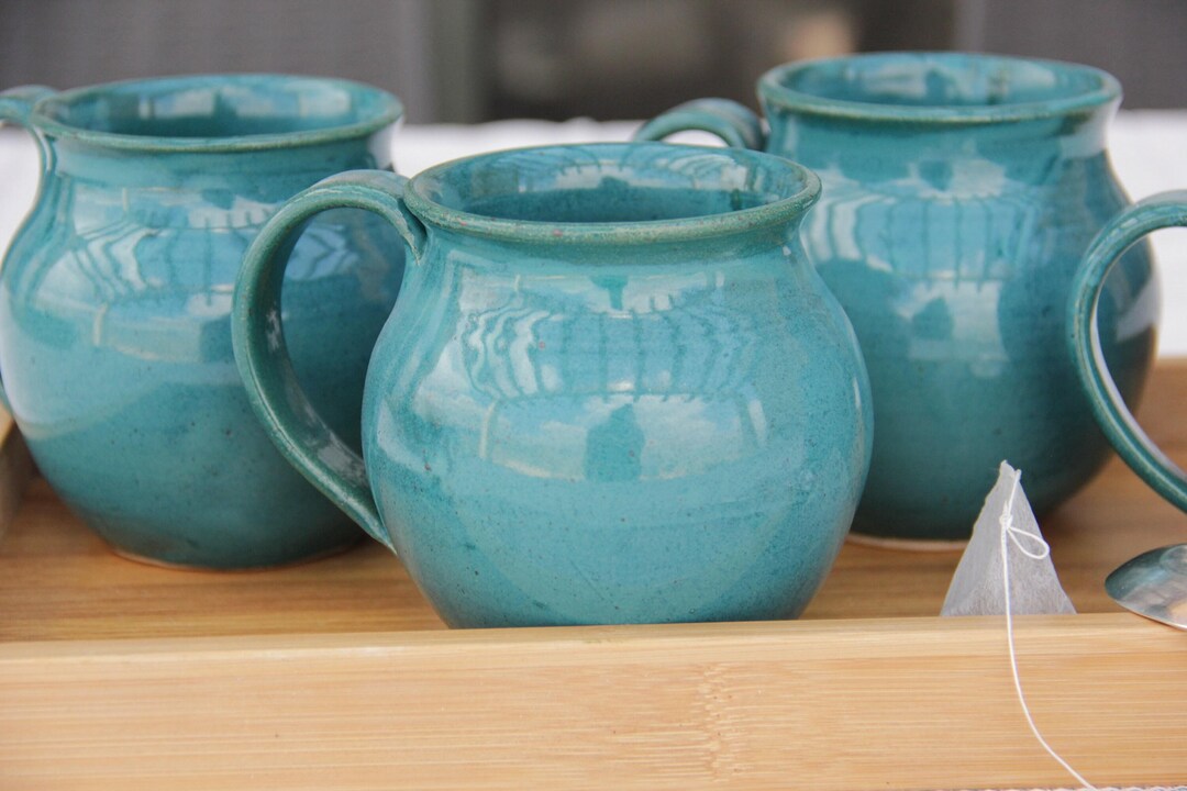 Turquoise Ceramic Coffee Mug: 10 Oz Handmade Pottery Tea Cup - Etsy